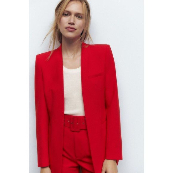 Zara | Jackets & Coats | Nwt Zara Sm Business Suit Set Red Lapelless ...